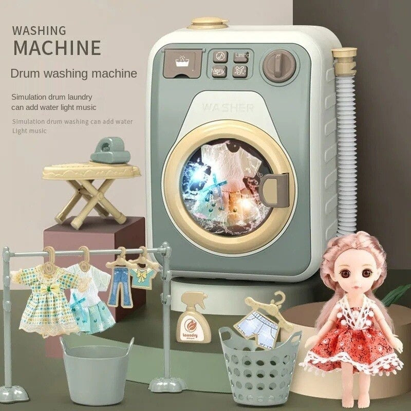 Childrens Electric Mini Washing Machine Toy Play House Doll Set Kids T ...